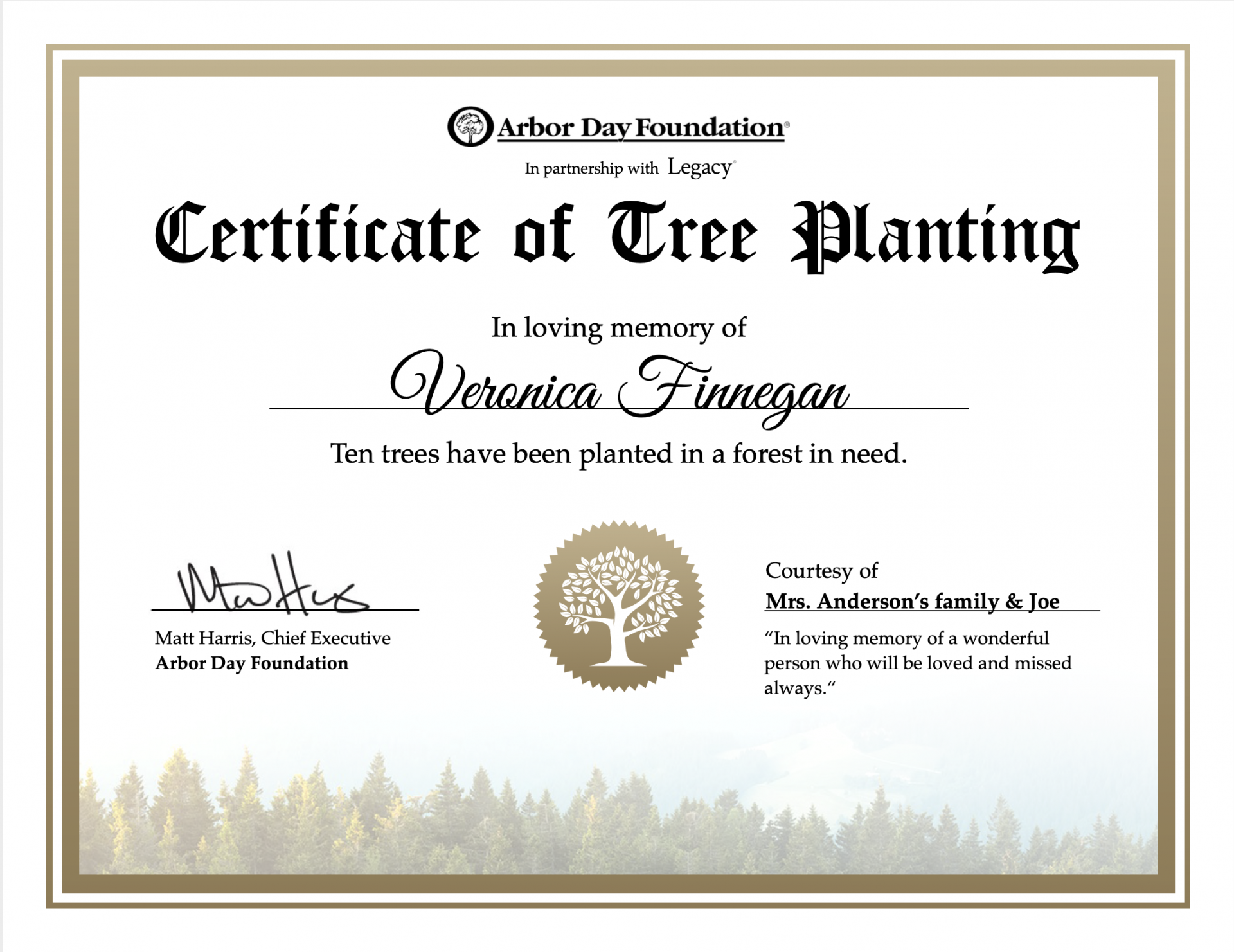 Plant Memorial Trees in U.S. National Forests - Sympathy Trees - Legacy.com
